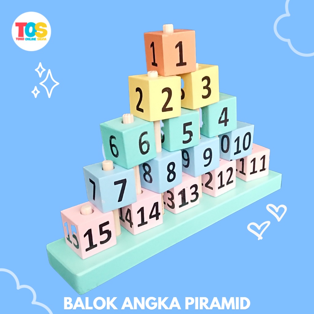 Jual Mainan Kayu Edukasi Piramid angka, hijaiyah dan huruf menara balok ...