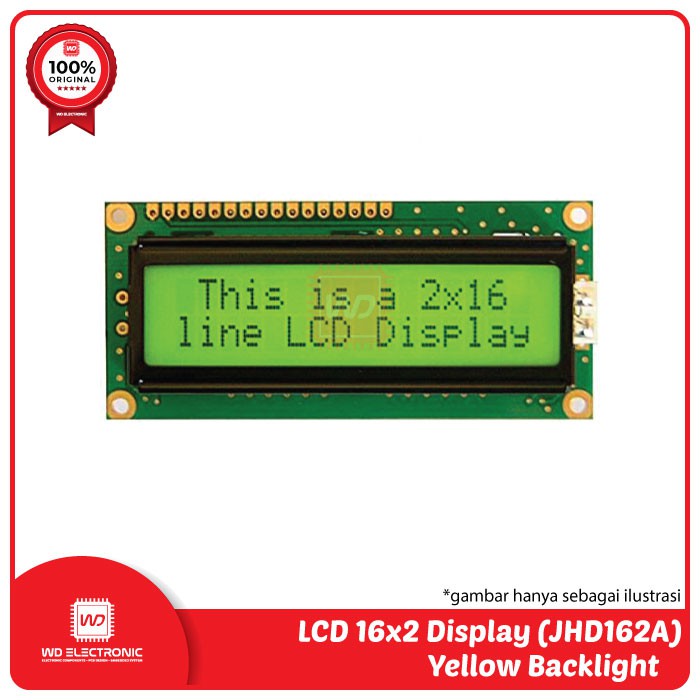 Jual LCD 16x2 JHD Yellow green backlight JHD162A Original LCD Hijau ...