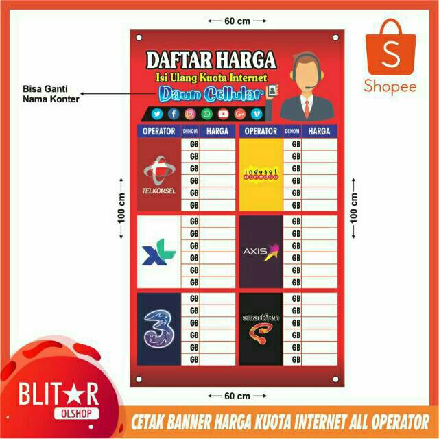 Jual Cetak Banner Harga Kuota Internet All Operator Ukuran 60x100 ...