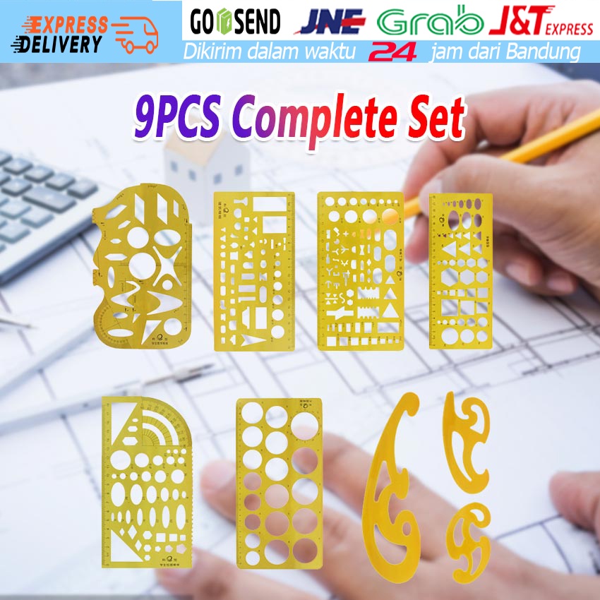 Jual 9pcs Penggaris Template Multifunctional Drawing Ruler Geometric ...