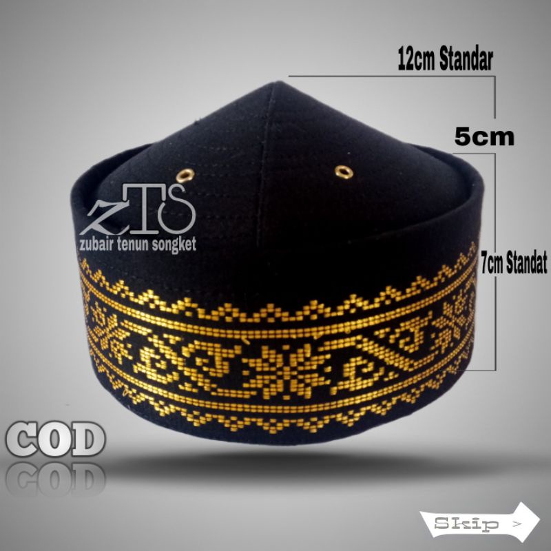 Jual PECI HITAM BULAT MOTIF OKA EMAS SHOLAT SONGKOK KOPIAH SHOLAT MUSLIM SONGKET KOPIAH TENUN ...