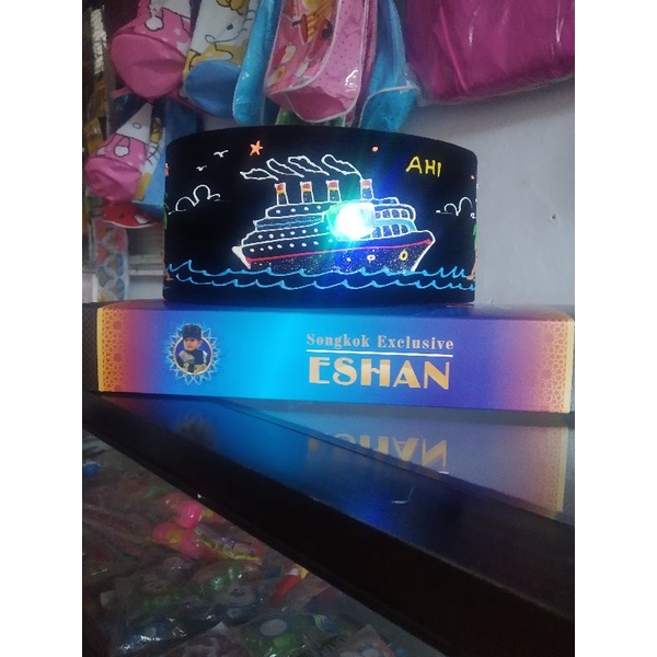 Jual songkok lukis motif kapal titanic aplikasi led nyala lampu gratis ...