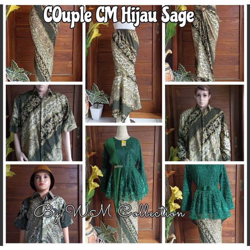 Jual WM ~ Couple Batik Keluarga CM Hijau Sage Rok Plisket Batik Kebaya ...