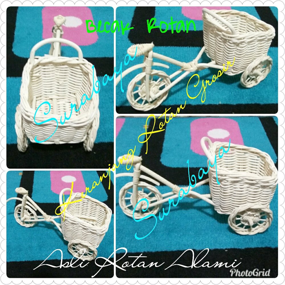 Jual promo ecer vas bunga becak sepeda rotan asli sovenir anyaman ...