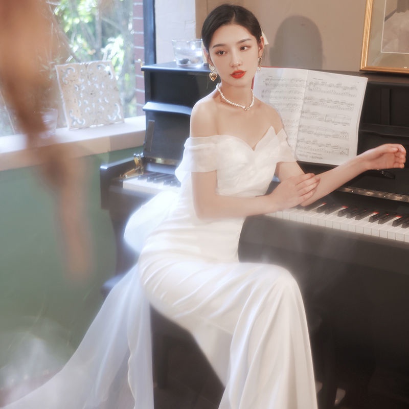 Jual Gaun malam Perancis gaun pengantin ringan gaun satu bahu high-end ...