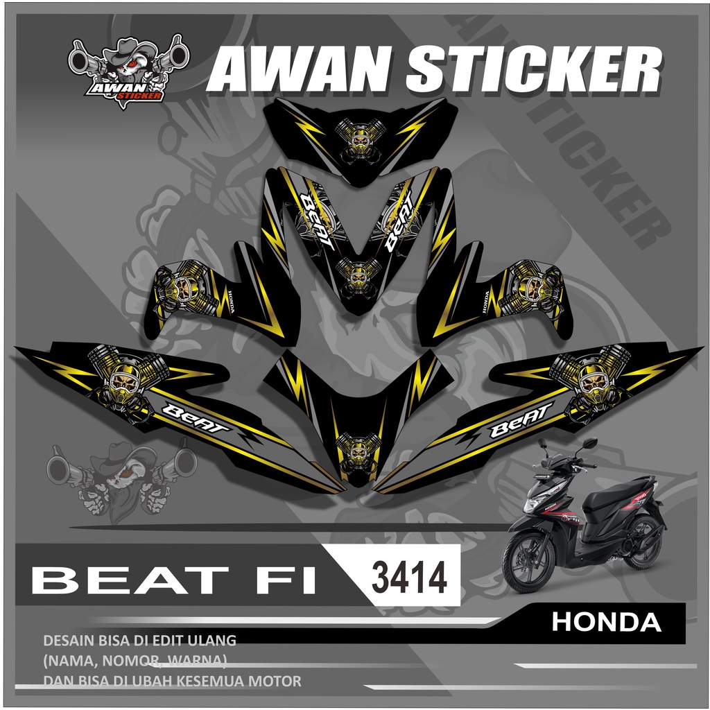 Jual DECAL STICKER HONDA BEAT FI 2016-2019 desain skull piston FULL ...