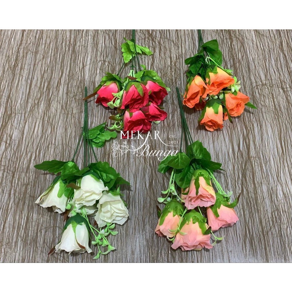 Jual (M 40) - Bunga Artifisial Rose Kuncup x 5 Kepala Dekorasi ...