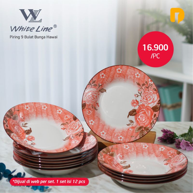 Jual White Line Piring keramik 9 Bulat Bunga Hawai | Shopee Indonesia