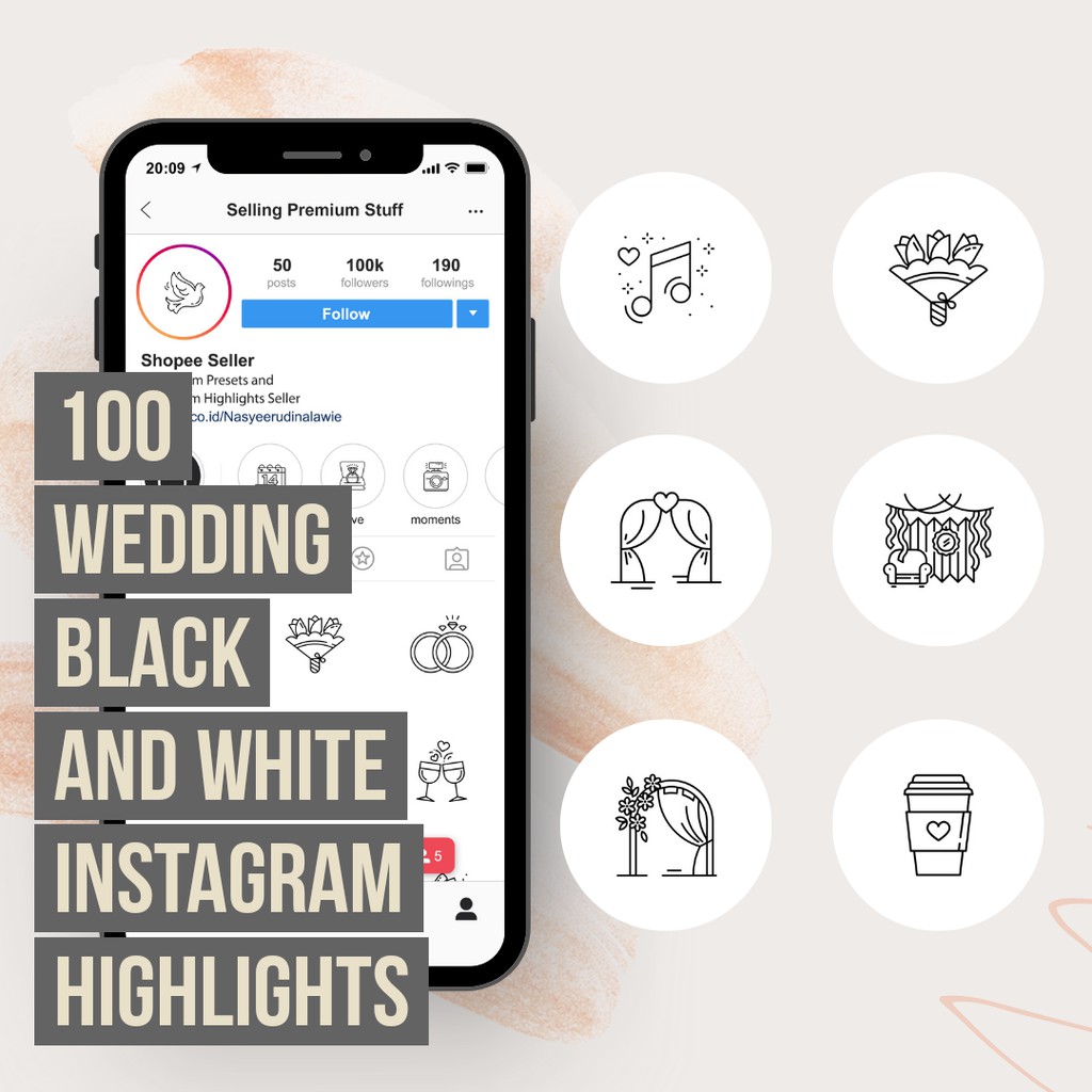 Jual 100 Fullpack HQ Wedding Black and White Untuk Highlights Instagram ...