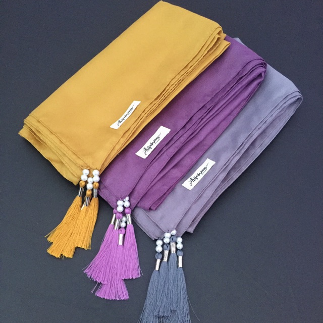 Jual [PART 2] Kerudung tassel rumbai segiempat warna ungu coksu mustard ...