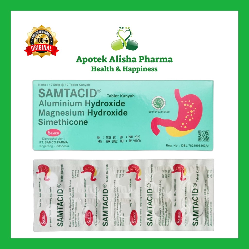 Jual Samtacid Tablet Kunyah Samco Box isi 100 / Strip - Samtasid Obat ...