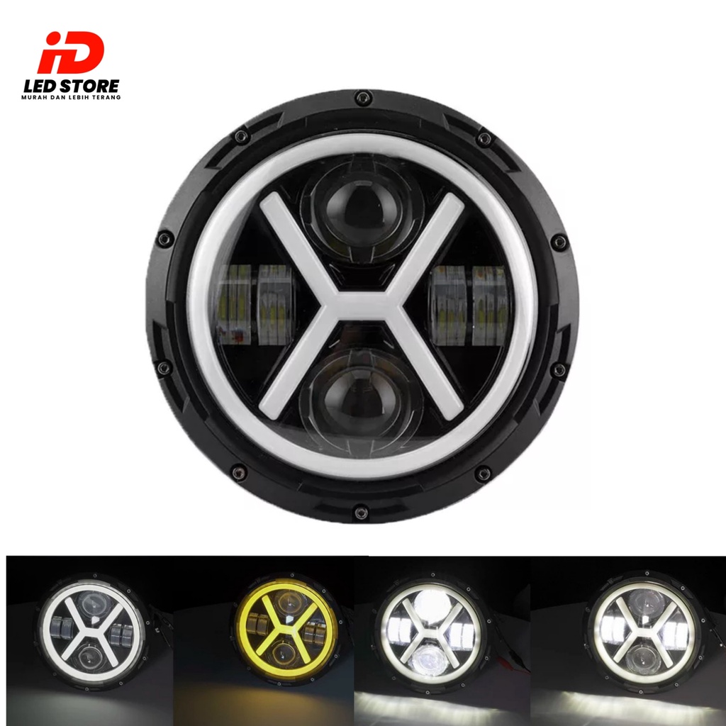 Jual HEADLAMP 7 INCH MODEL X DRL PUTIH KUNING RUBICON JIMMY DLL ...