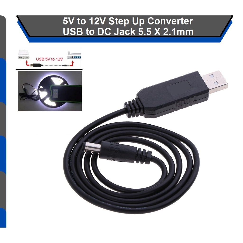 Jual Kabel USB To DC Jack 5.5 X 2.1mm Adapter 5V To 12V Step Up ...
