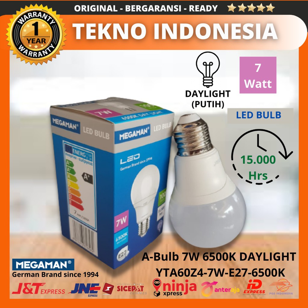 Jual Lampu LED 7W Daylight MEGAMAN 7 Watt 6500K Bohlam Putih Bergaransi ...