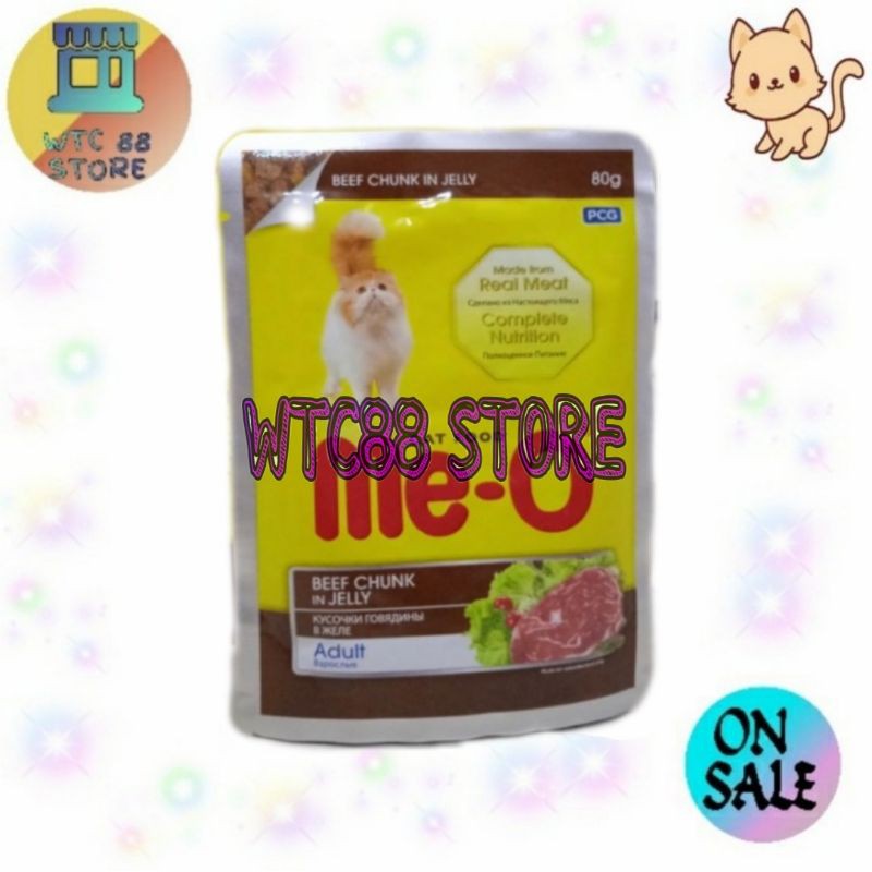 Jual makanan kucing Me-O / MEO pouch ADULT BEEF CHUNK IN JELLY 80GR ...