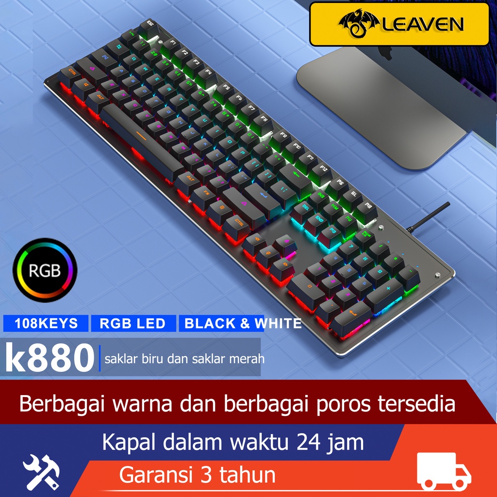 Jual LEAVEN K880 keyboard mechanical gaming rgb usb pc wired outemu blue switch keyboard ...