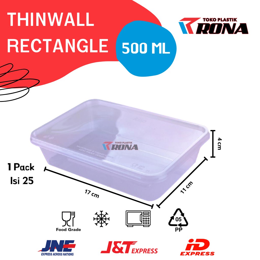 Jual THINWALL KOTAK Rectangle 500ml PERSEGI PANJANG FOOD CONTAINER ...