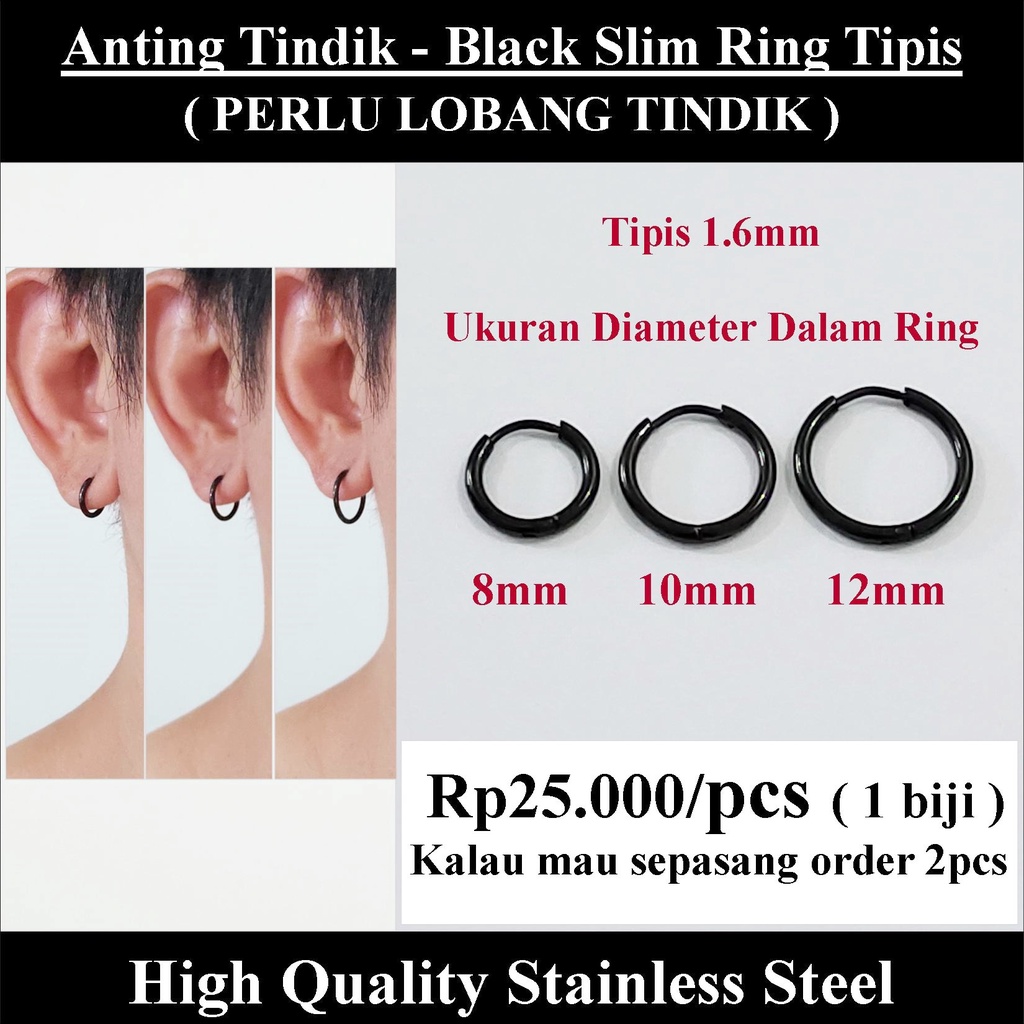 Jual Anting Tindik Cowok Pria - Black Slim Ring Tipis | Shopee Indonesia