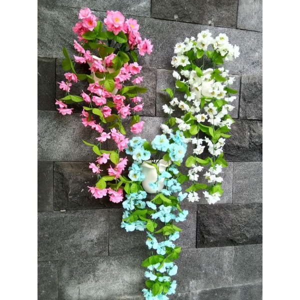 Jual (COD) BUNGA RAMBAT HIAS BUNGA GANTUNG ARTIFICIAL + VAS DINDING ...