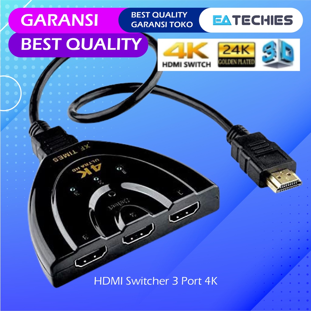 Jual HDMI Switcher 3 Port Full HD 1080 HDMI 4K Selector Cable 50cm ...