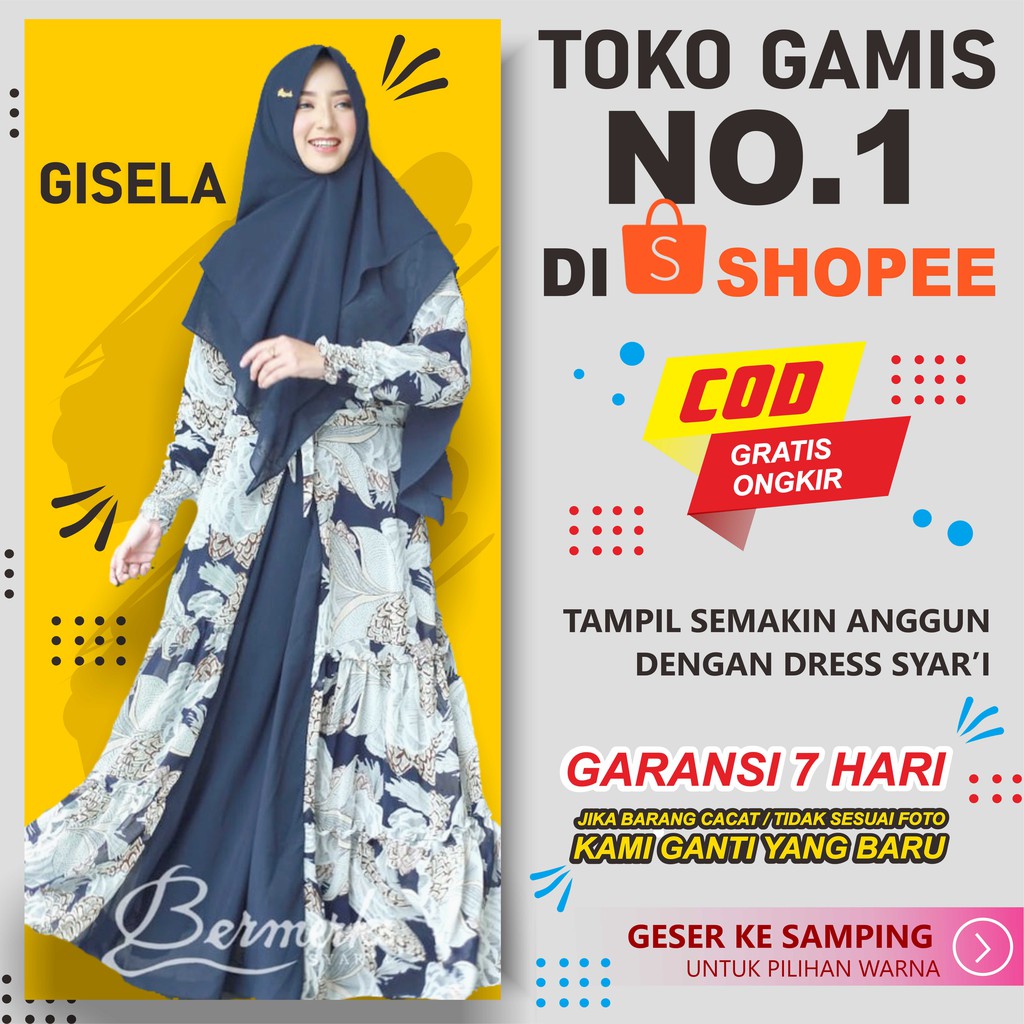 Jual Gamis Ceruty motif set khimar berfuring GISELA Bermerks original ...