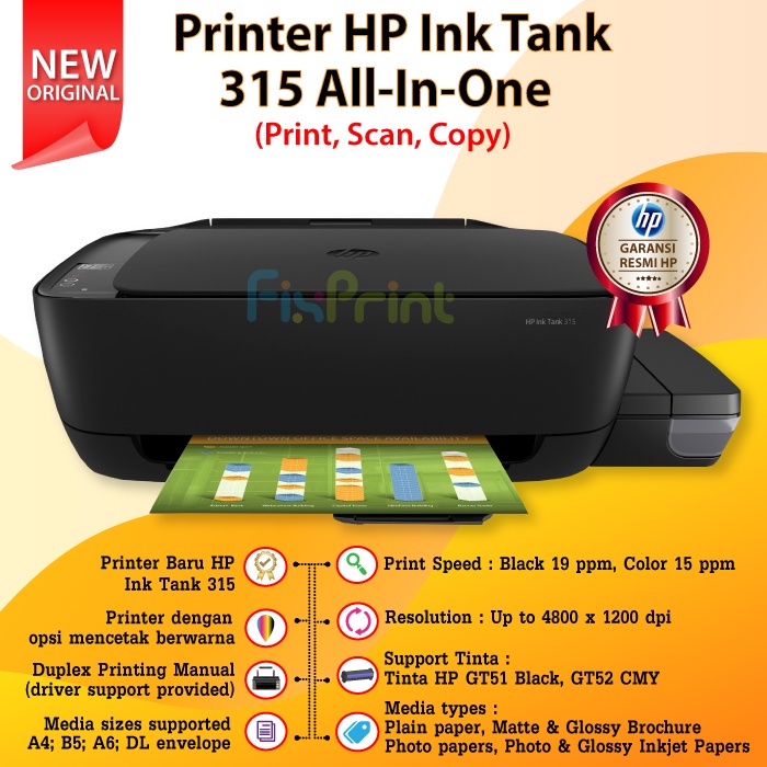 Jual Printer HP 315 Ink Tank All in One Inktank infus Print Scan Copy ...