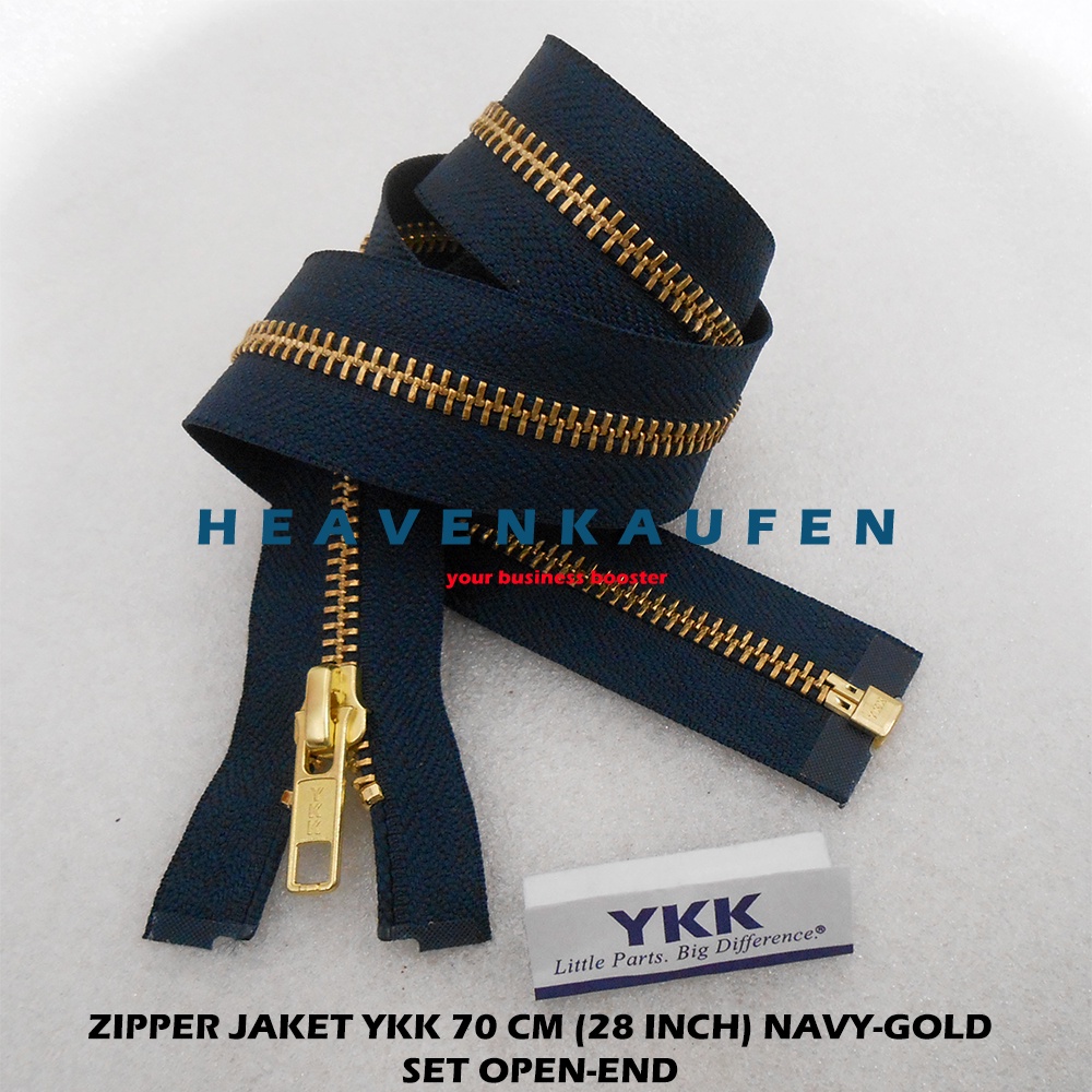 Jual Resleting Zipper Jaket YKK 70 cm / 28 inch Biru Navy Dongker - Gold Emas Type Gigi Besi Set ...