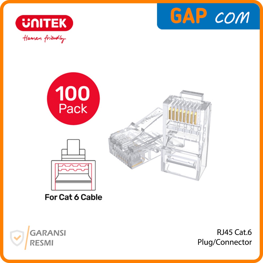 Jual Konektor RJ45 Cat.6 Jack Plug Connector GbE LAN Unitek (100pcs ...