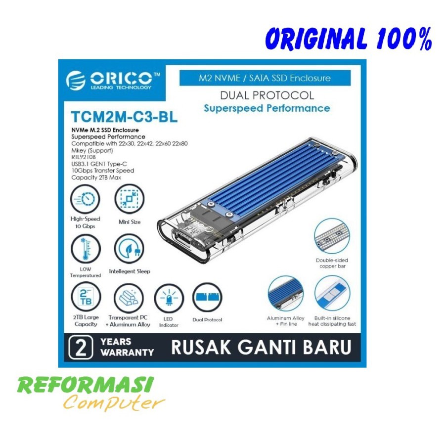 Jual ORICO M.2 NVME M.2 SATA SSD Enclosure Dual Protocol - TCM2M-C3 ...