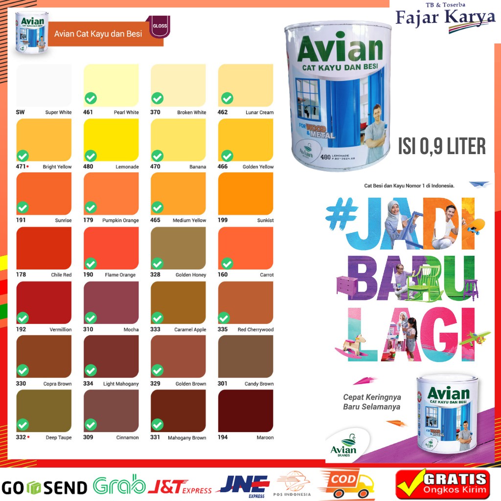 Jual CAT AVIAN 0,9 Liter KAYU DAN BESI TERMURAH TERLENGKAP TERSEDIA ...