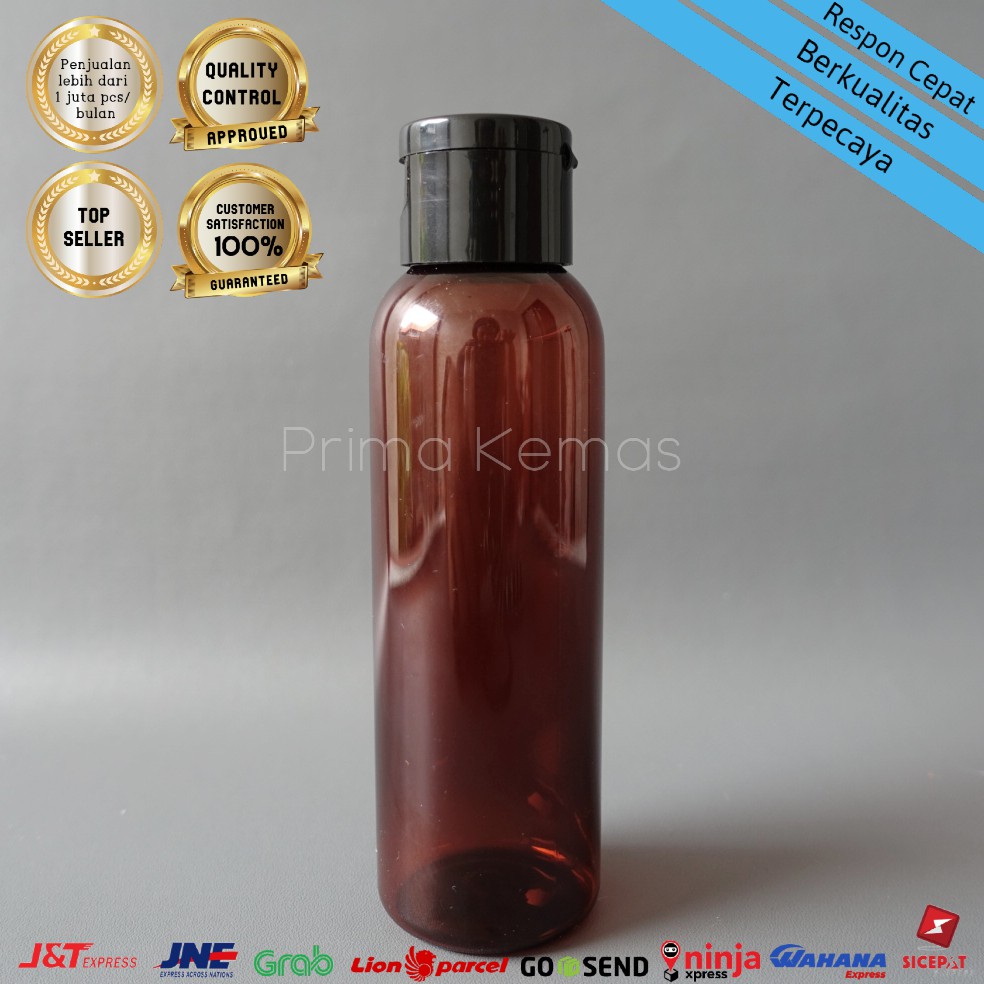 Jual Botol Fliptop 100 ml - botol kosmetik 100 ml - botol skincare Pet 100 ml Coklat | Shopee ...