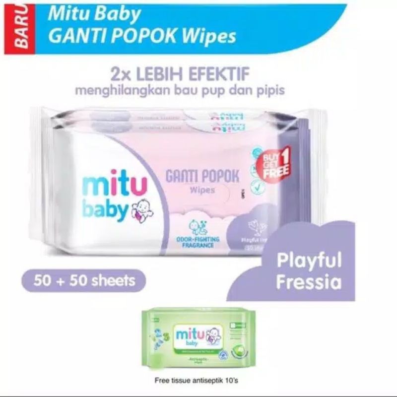 Jual MITU BABY GANTI POPOK WIPES 50 SHEETS (BELI 1 GRATIS 1 + MITU ...