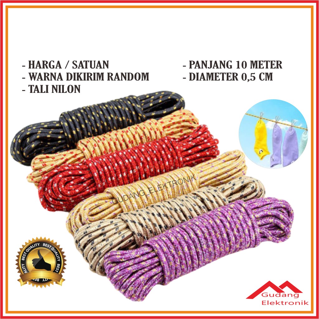 Jual Tali Jemuran Nilon 10 Meter Anti Slip / Tali Tambang Kain RANDOM ...