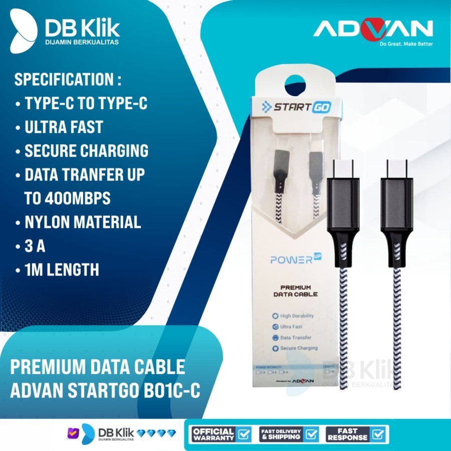 Jual Kabel Data PREMIUM ADVAN STARTGO B01C-C Type C to Type C | Shopee Indonesia