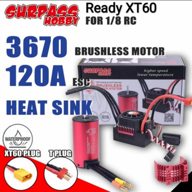 Jual Brushless Waterproof Combo ESC 120A and 3670 Motor Rc Car 1/10 1/8 ...