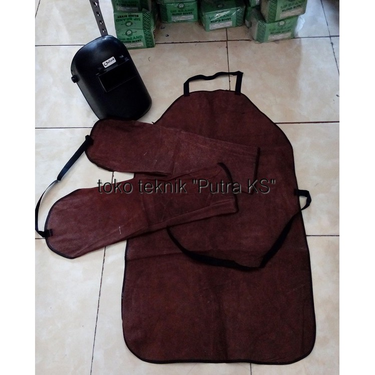 Jual Paket Full Set Safety Las Apron Las Kulit dan Helm Las Setting ...