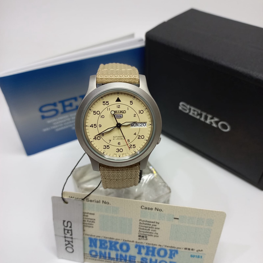Jual JAM TANGAN PRIA SEIKO 5 Automatic SNK803K2 Beige Dial & Nylon ...