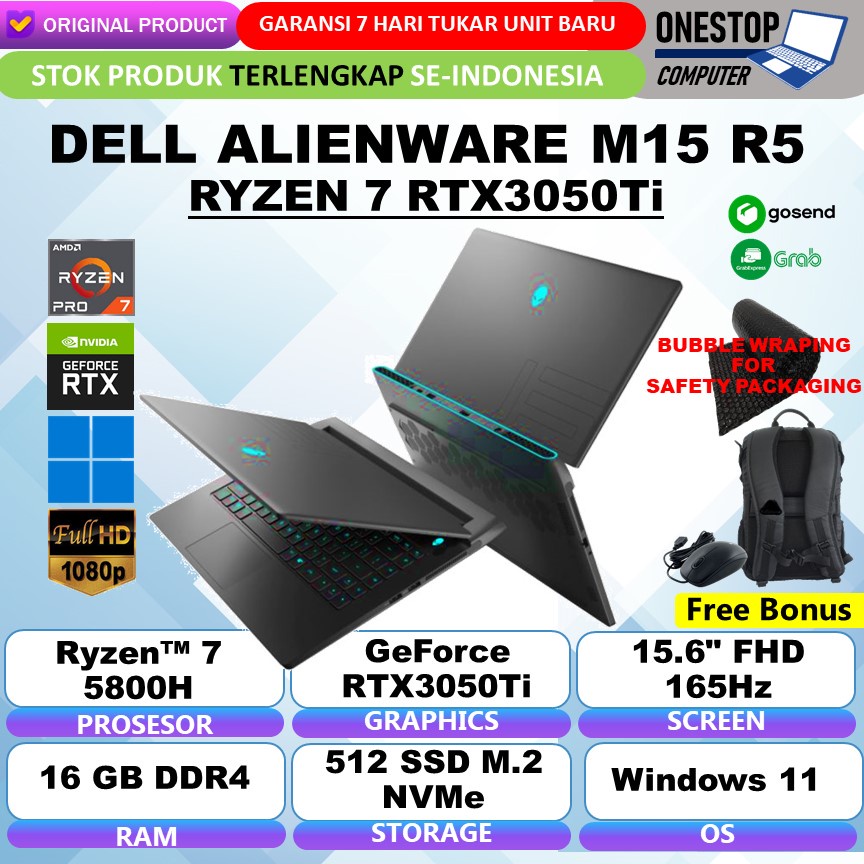 Jual LAPTOP DELL ALIENWARE RYZEN 7 NVIDIA RTX GRAPGIC WINDOWS ORIGINAL ...