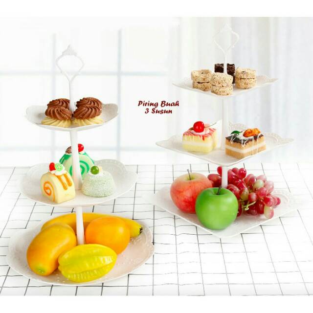 Jual Piring Buah 3 Susun Bentuk Persegi dan Bulat | Shopee Indonesia