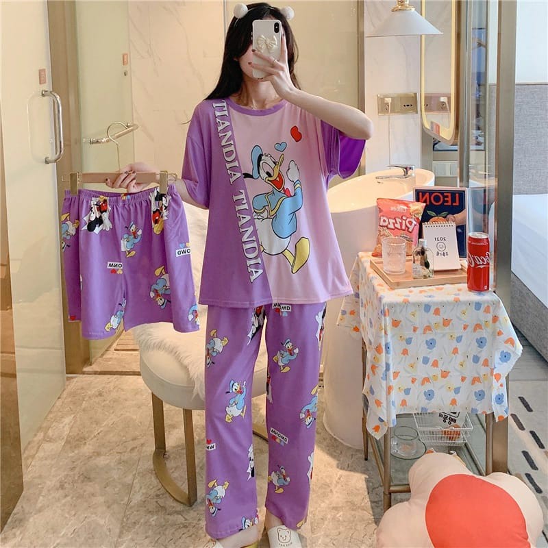 Jual Piyama wanita setelan baju tidur piama oversize 3in1 homewear ...