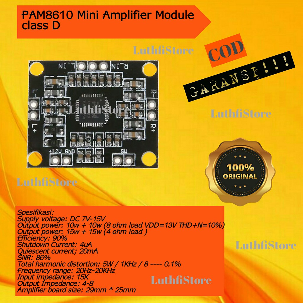 Jual PAM8610 Modul Mini Power Amplifier Stereo class D 2 X15W PAM 8610 ...