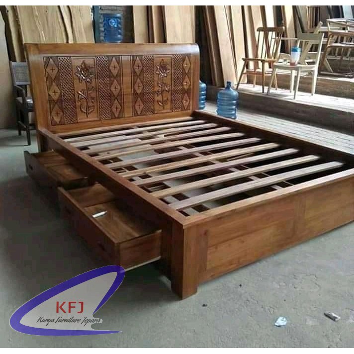 Jual tempat tidur kayu jati dan laci model minimalis ukir simple ...