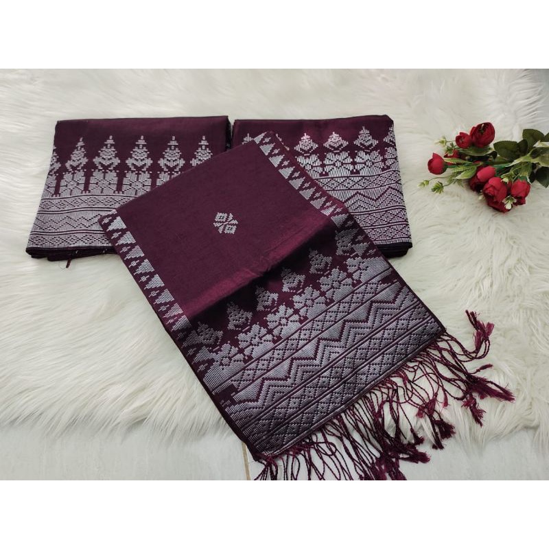 Jual songket Silungkang manggis silver burgundy songket padang | Shopee ...