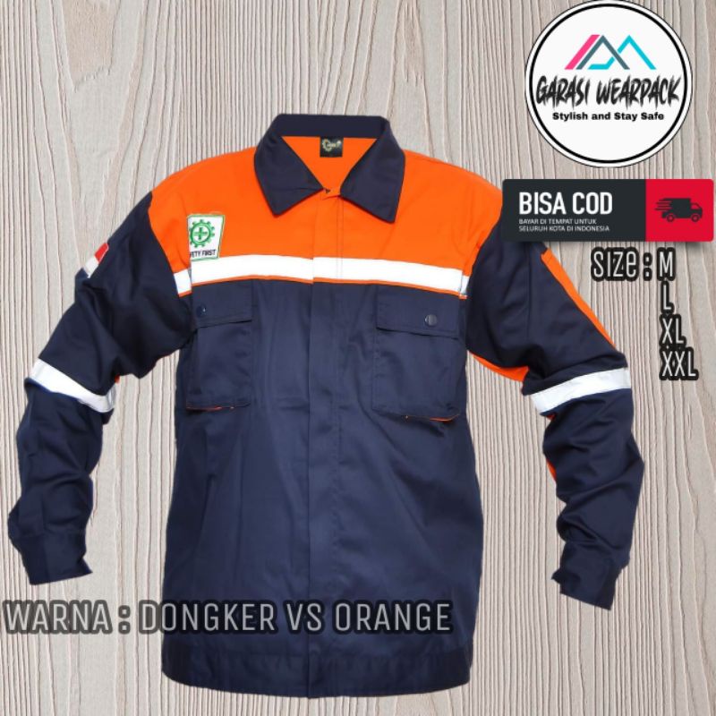 Jual Baju Kerja Safety APD K3/ Wearpack Atasan/ benhur kombinasi hitam ...