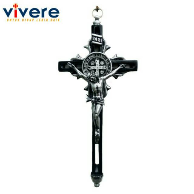 Jual Salib Yesus Medali St Benedictus Motif Perak 44 cm | Shopee Indonesia