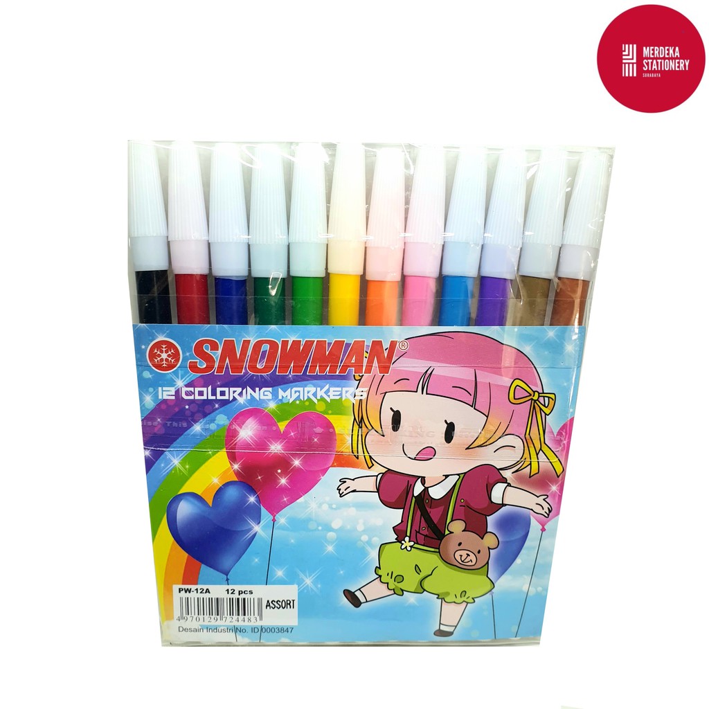 Jual Spidol/Sepidol/Marker 12 Warna/Color/Colour Snowman PW12A/PW-12A ...