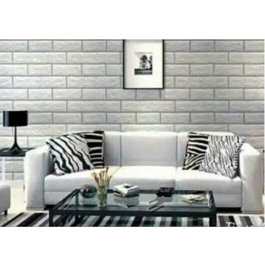 Jual Wallpaper Dinding Motif Bata Putih 3D Grey Abu | Shopee Indonesia