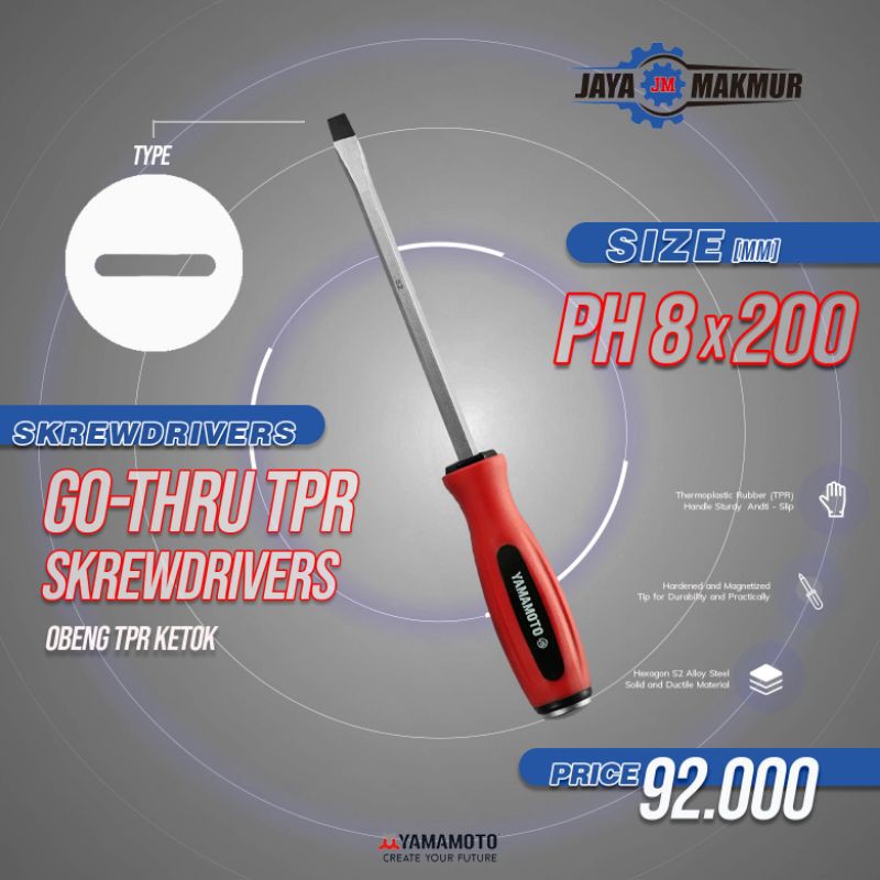 Jual Obeng TPR Ketok/GO-THRU Screwdrivers YAMAMOTO/8x200mm (-) | Shopee Indonesia