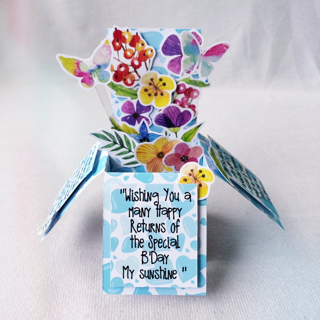 Jual Hadiah Wisuda Ultah Hari Ayah Ibu BLUE FLOWER Art Bunga Card Box ...