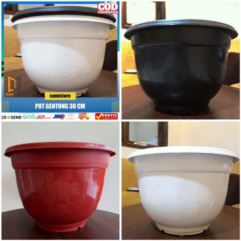 Jual Pot Gentong 30 cm/ Pot Jumbo/ Pot Bunga Putih- Hitam 30 cm ...